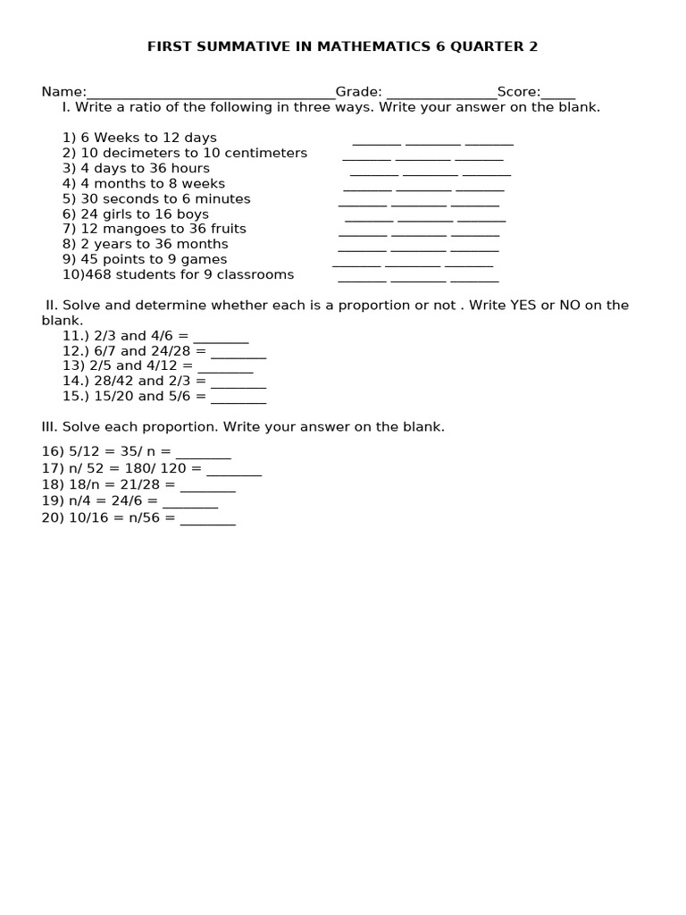 First Summative in Mathematics | PDF