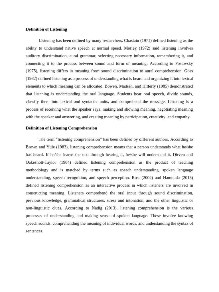 Definition of Listening | PDF | Reading Comprehension | Speech