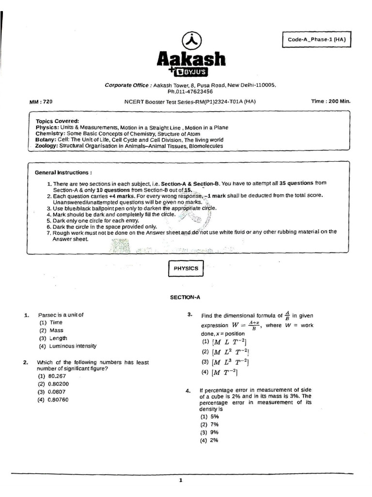 NBTS 1 RM Code A QP | PDF