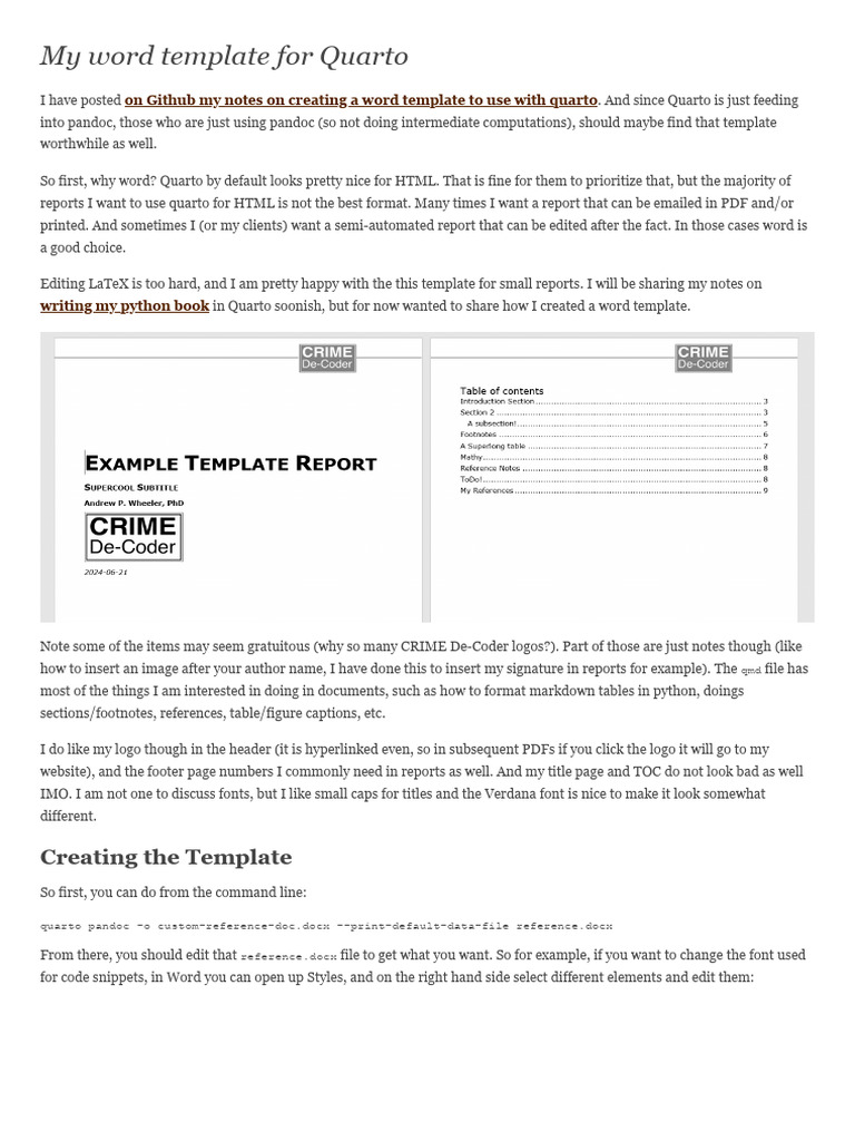 My Word Template For Quarto - Andrew Wheeler | PDF | Microsoft Word | Software Engineering