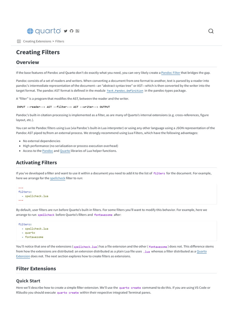 Creating Filters - Quarto | PDF | Software | Software Engineering
