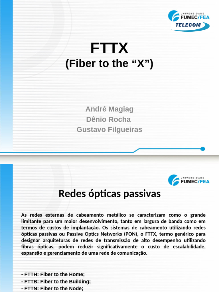 Comuniações Ópticas - FTTX | PDF | Rede de computadores | Redes de ...
