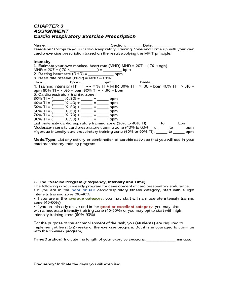 CHAPTER3 ASSIGNMENT | PDF | Heart Rate | Aerobic Exercise