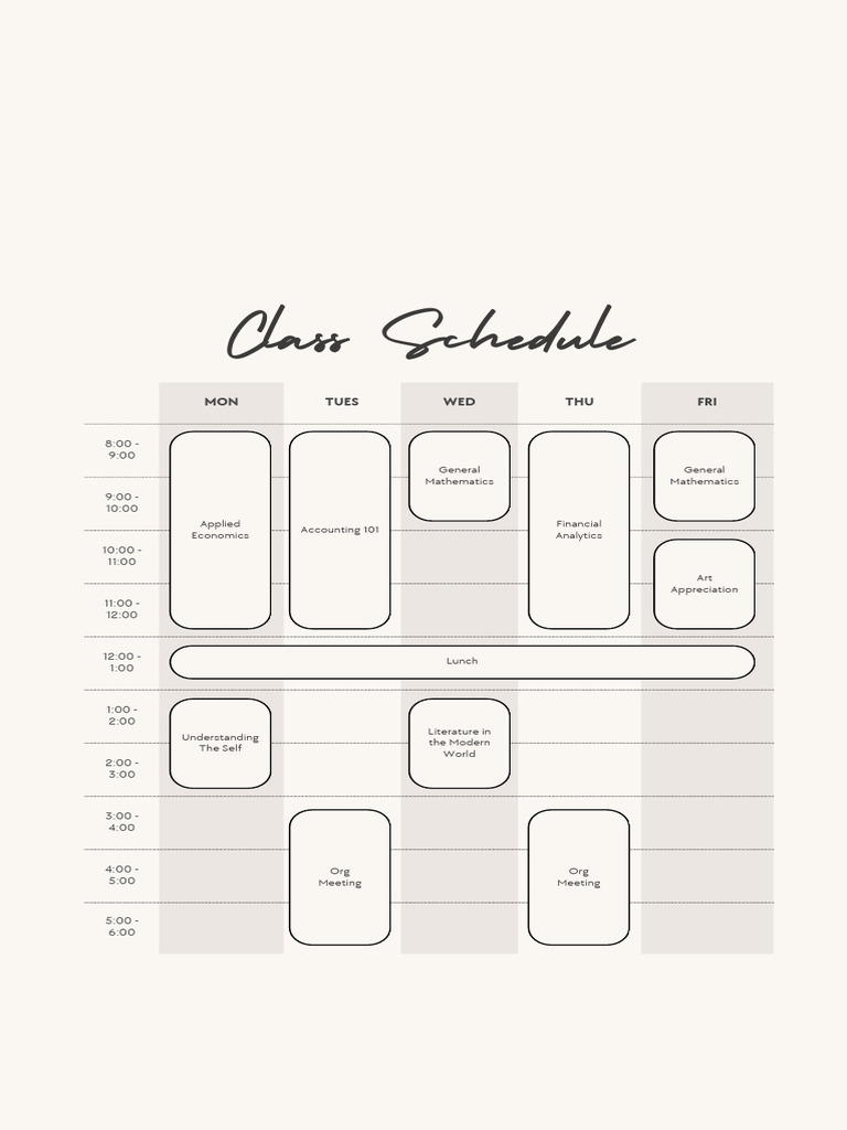Beige Modern Student Weekly Schedule Phone Wallpaper | PDF