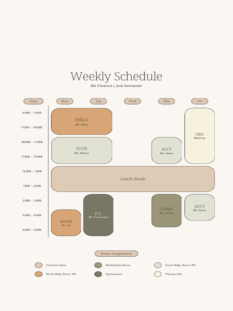 Beige Orange and Green Minimalist Student Weekly Schedule Phone ...