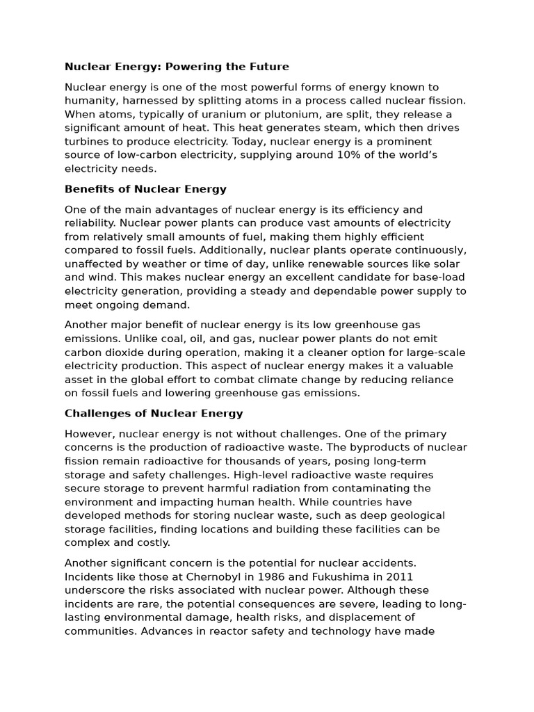 Nuclear Energy Essay For School | PDF | Nuclear Power | Fossil Fuel ...