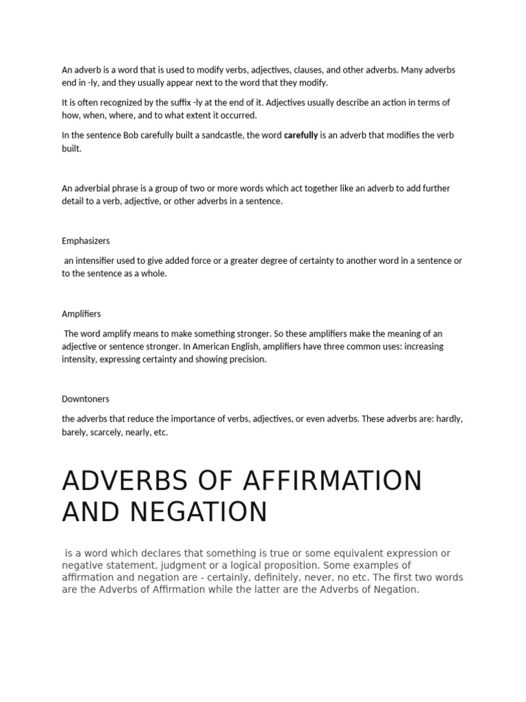 ADVERB NOTES | PDF | Adverb | Subject (Grammar)