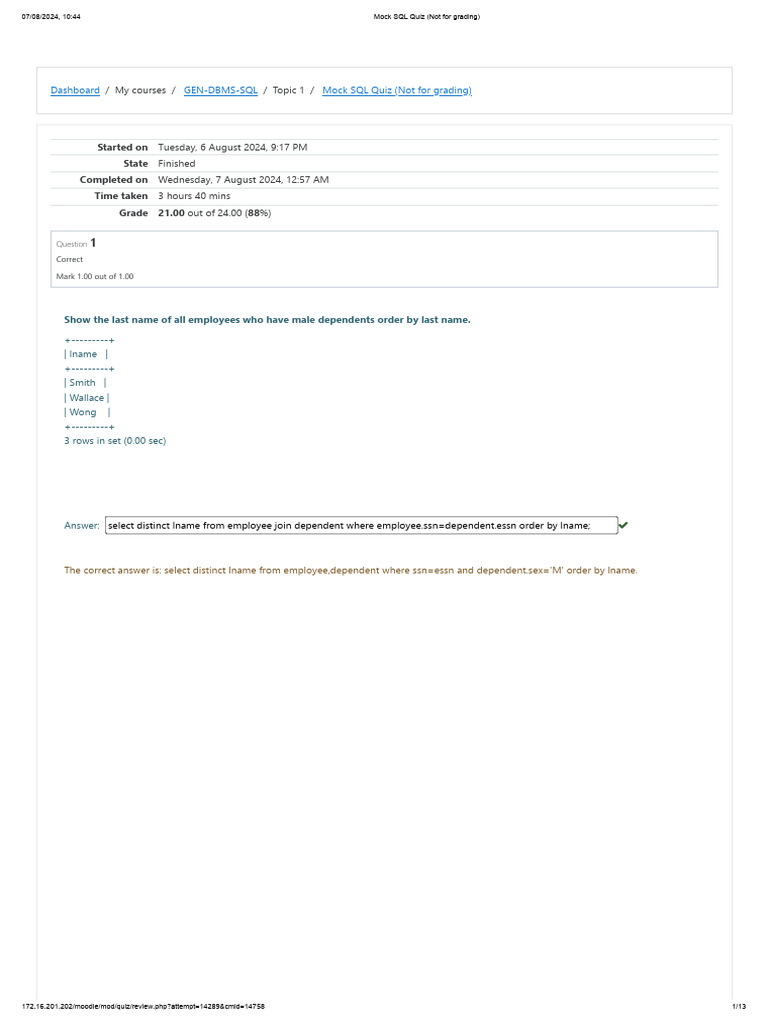Mock SQL Quiz (Not For Grading) | PDF | Databases | Sql