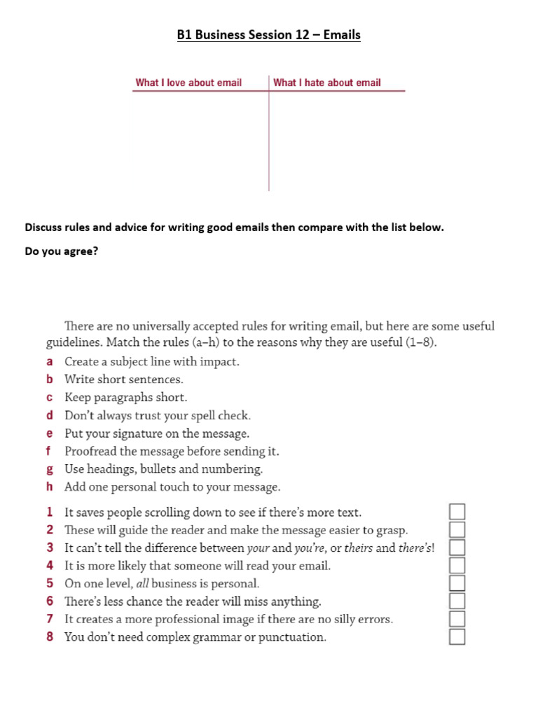 B1 Business Session 12 - Emails | PDF