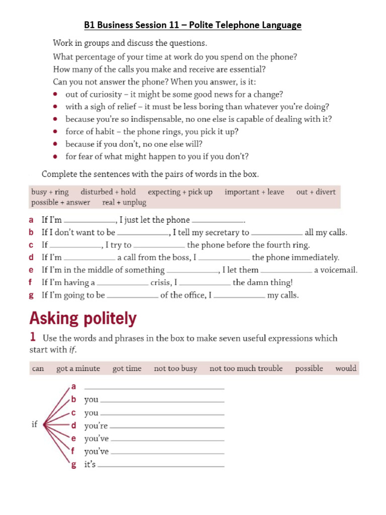 B1 Business Session 11 - Polite Telephone Language | PDF | Language Arts & Discipline
