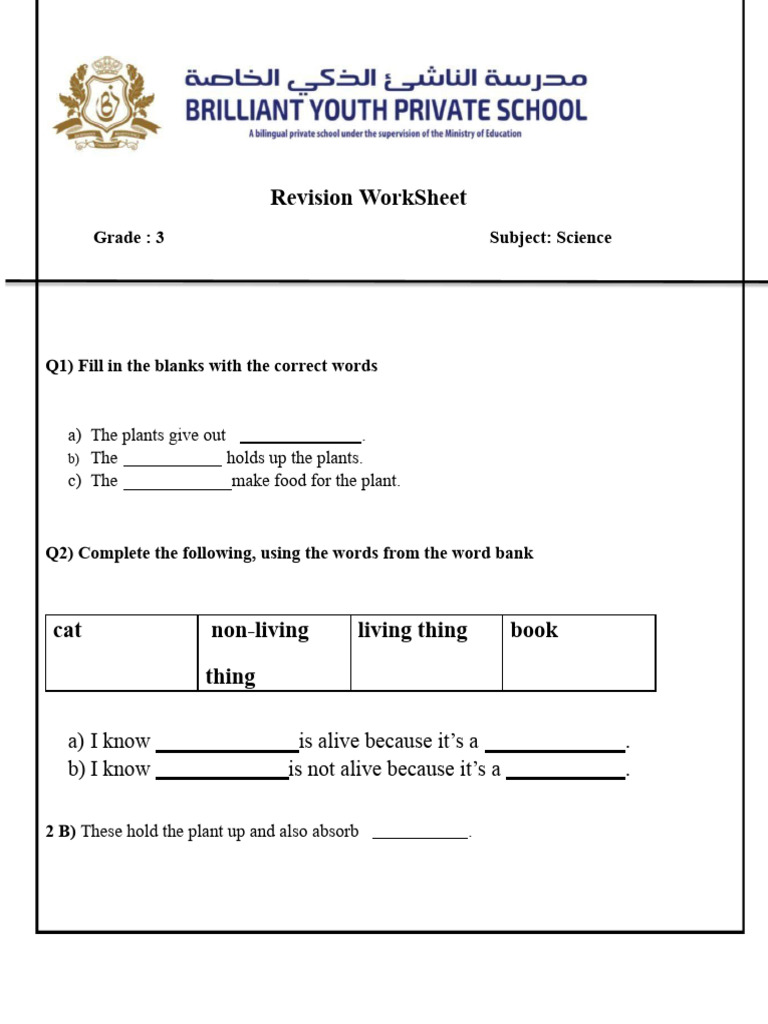 Grade 3 Science Revision Worksheet | PDF