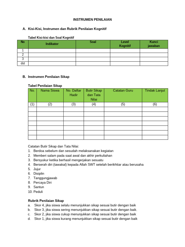 Template Tugas Instrumen Penilaian | PDF