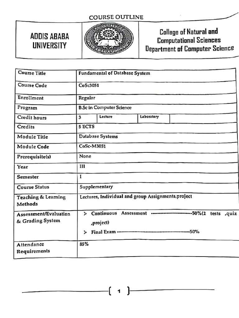 Fundamental of Database System Course Outline | PDF
