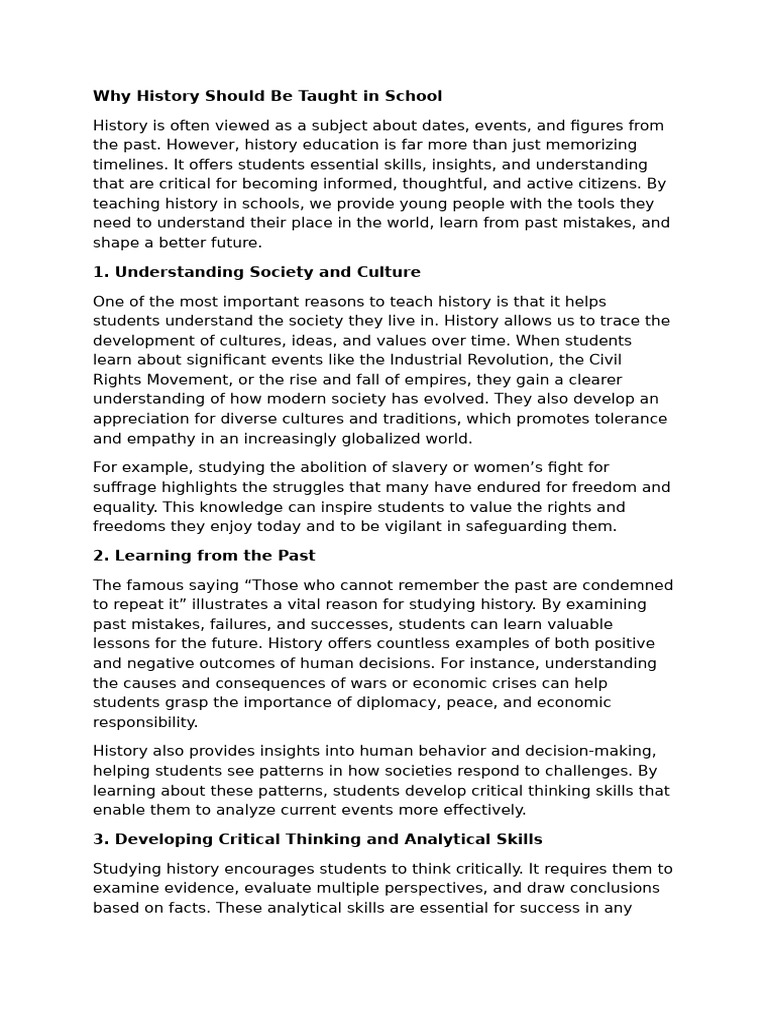 Importance of Teaching History | PDF | Critical Thinking | Thought