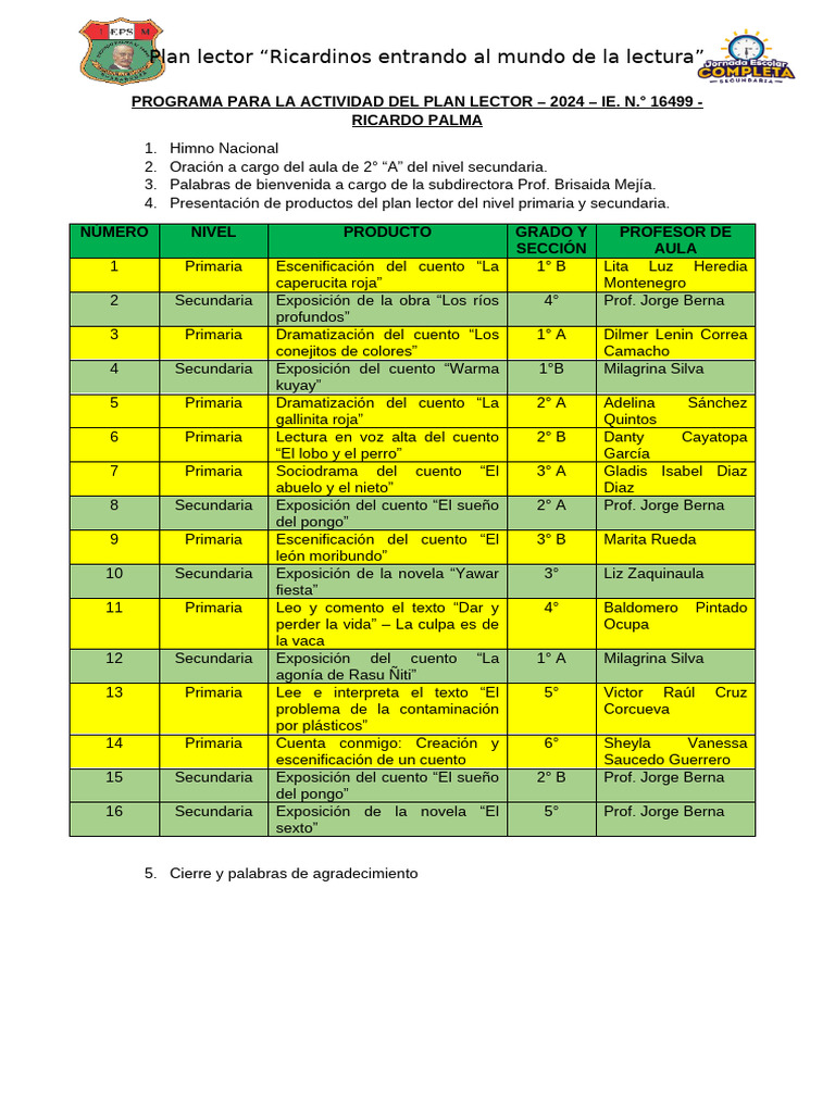 Programa - Plan Lector | PDF | Libros para adolescentes