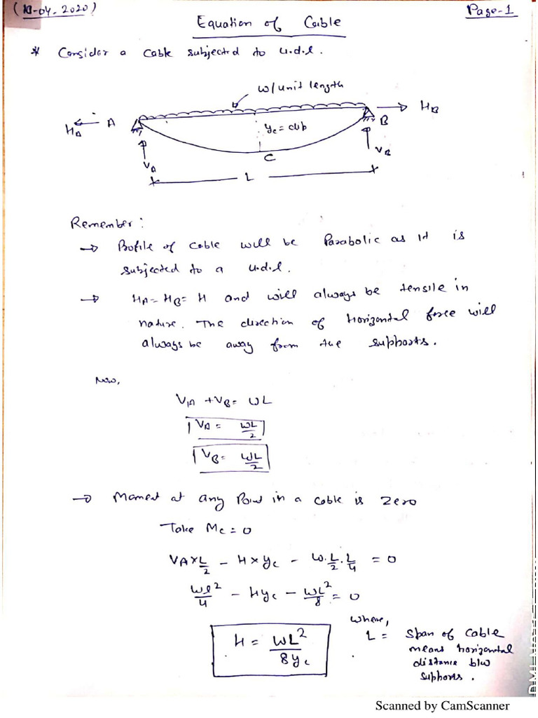 Cable-Analysis of Cable Subjected To Udl | PDF