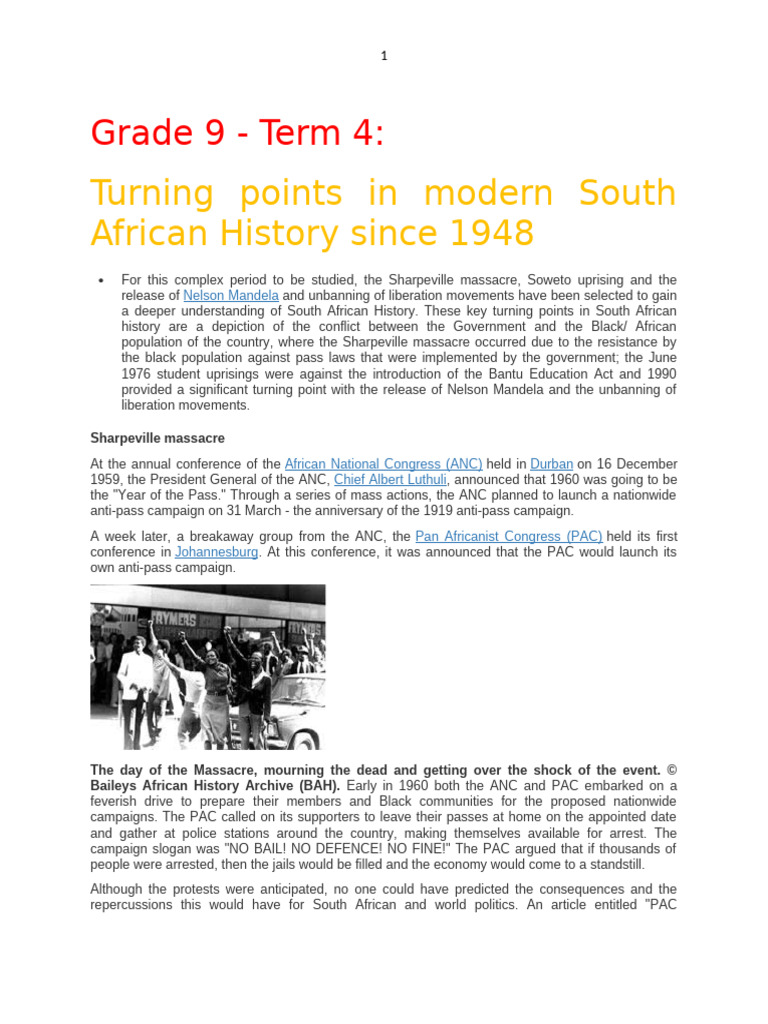 Term 4 History Notes GR9 | PDF | Apartheid | African National Congress