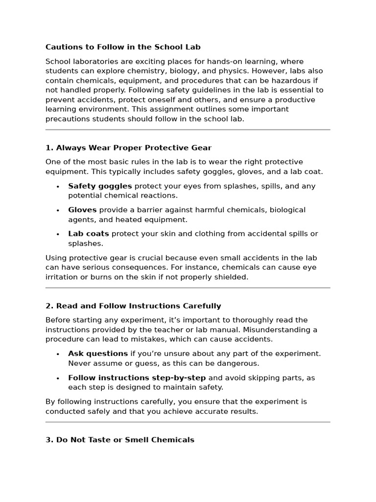 Cautions To Follow in The School Lab | PDF | Laboratories | Personal ...
