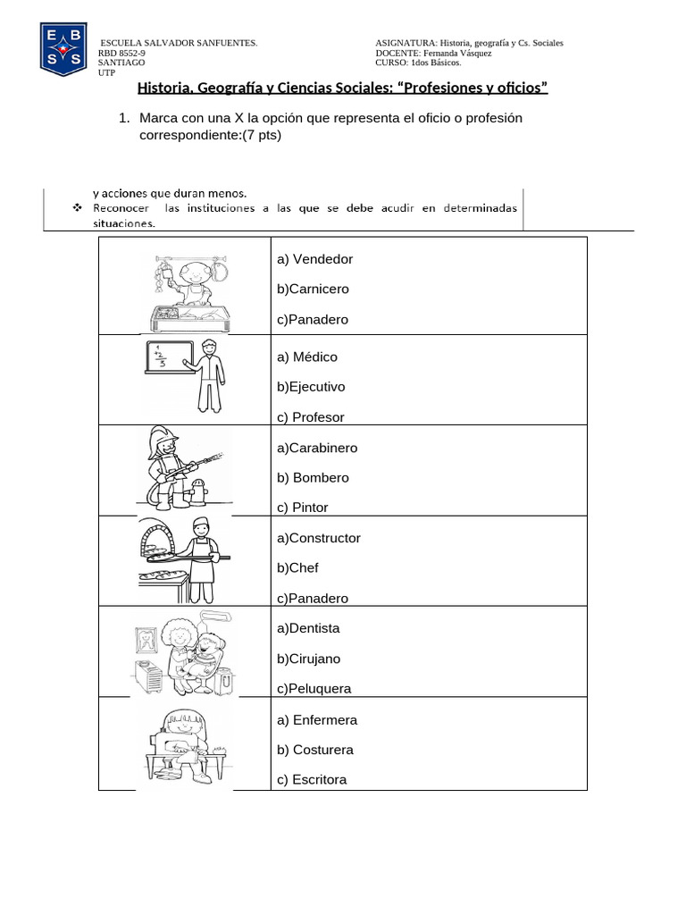 Profesiones y oficios para 1º básico | PDF | Estudios de idiomas ...