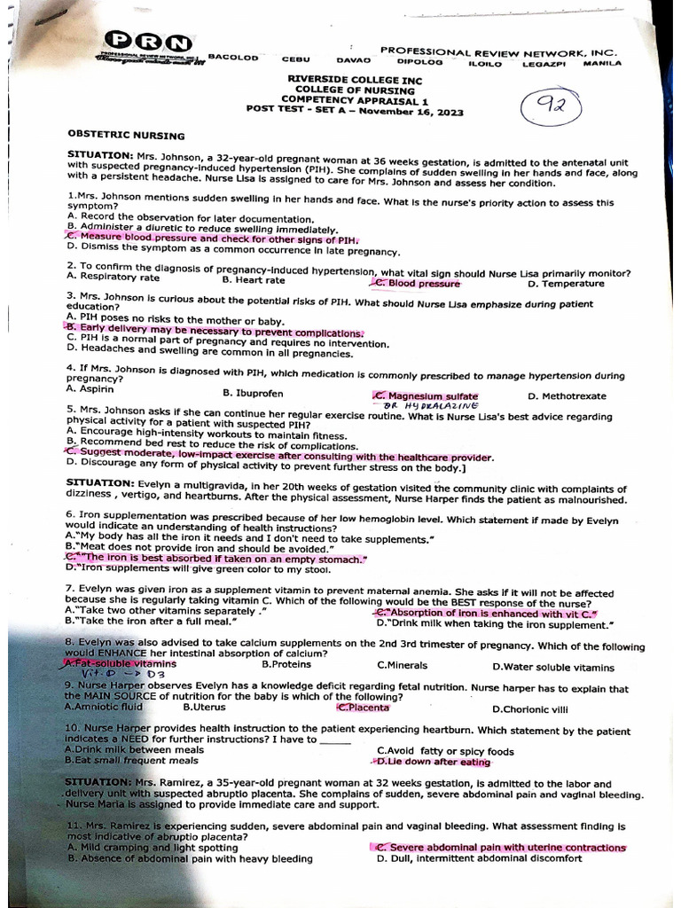 Ob&Pedia - Post Test | PDF