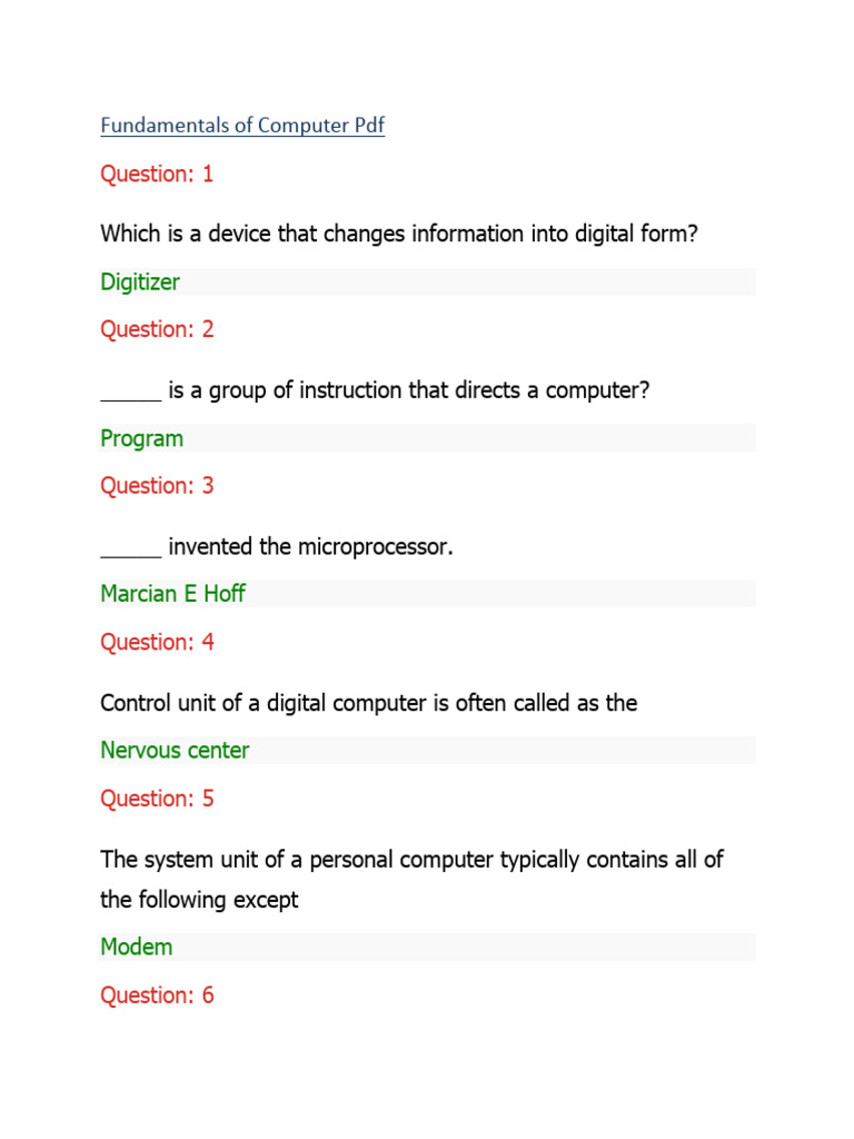 Fundamentals of Computer | PDF | Computers