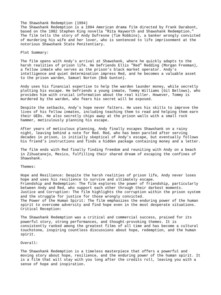 The Shawshank Redemption Research | PDF