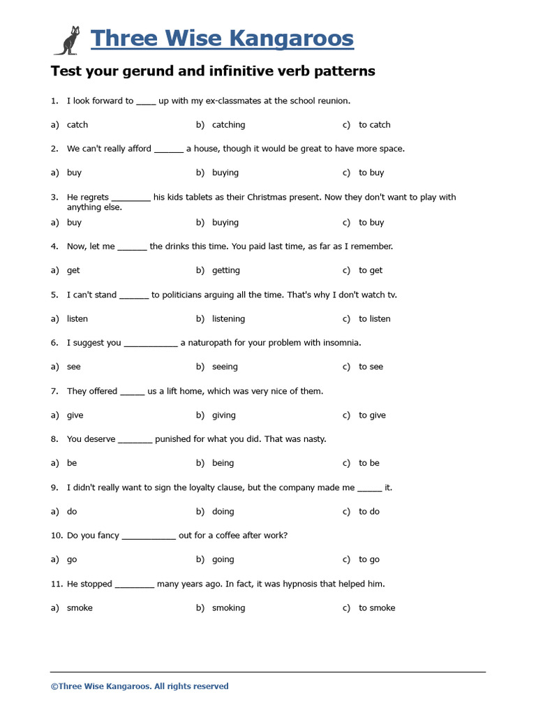 Test Your Gerund and Infinitive Verb Patterns | PDF | Linguistics | Syntax