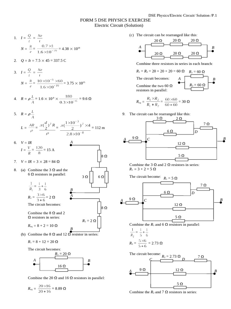 Phy Ex E_M Electric Circuit Unknown Exercise-A | PDF | Series And Parallel Circuits | Electrical ...