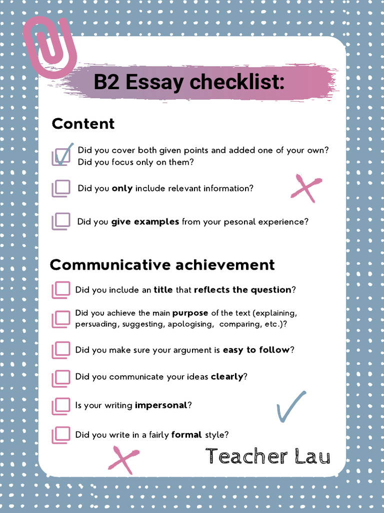 B2 Test Writing Checklists | PDF | Essays | Linguistics