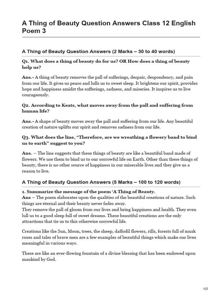 Important Questions Class 12 English Flamingo Poem 3 | PDF