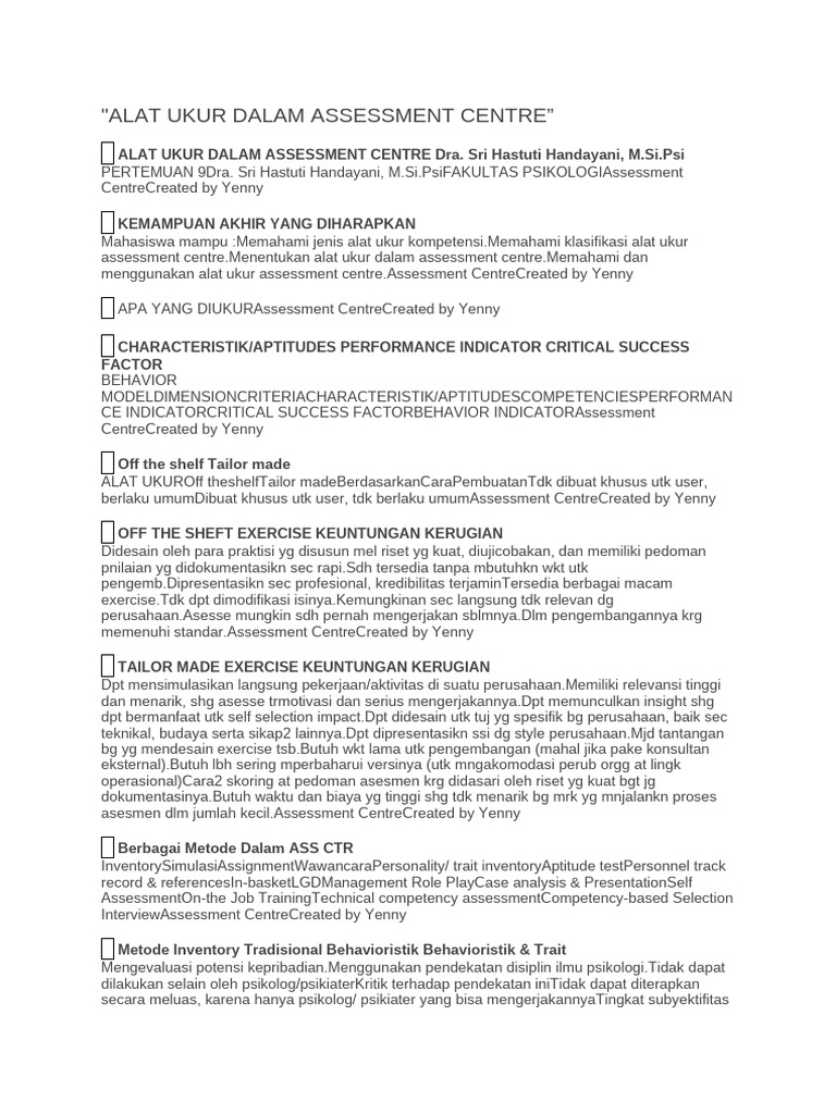 Alat Ukur Dalam Assessment Centre | PDF