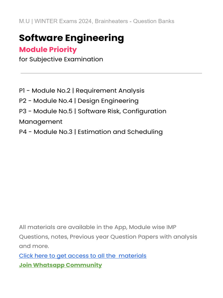 Software Engg Exam Prep Guide | PDF | Computers