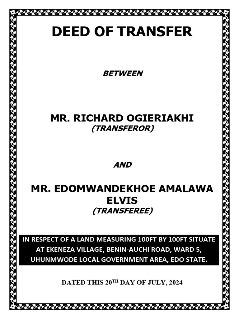 Land Transfer Deed in Edo State | PDF | Civil Law (Common Law ...