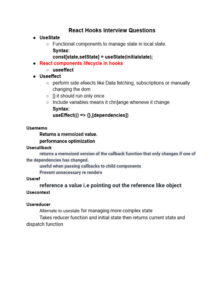 React Hooks Interview Questions | PDF