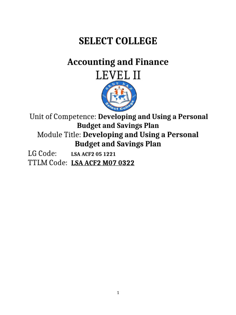 LSA ACF2!05!1221 Developing and Using A Personal Budget and Savings ...