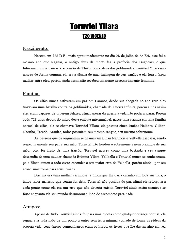 Toruviel_-_Historia_ | PDF | Morte | Elfos
