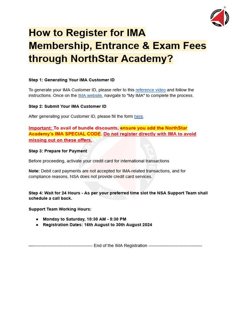 How To Register For IMA Membership Exam NorthStar Academy | PDF ...