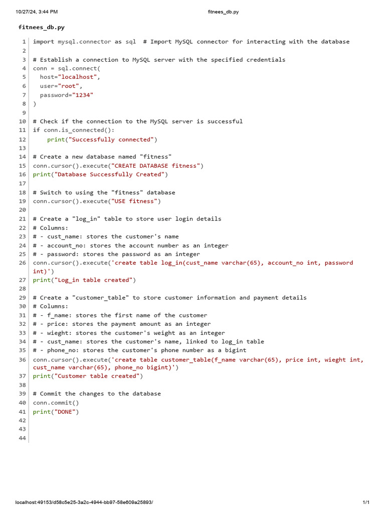 Fitness DB Creation Text | PDF