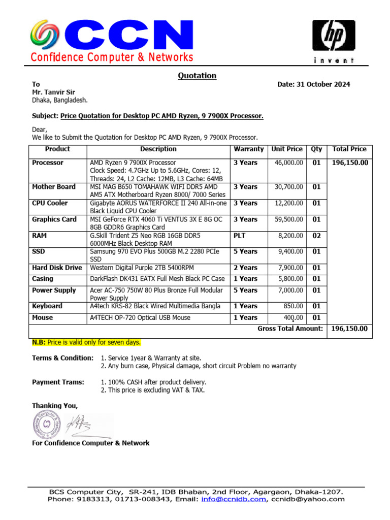 Price Quotation For Desktop PC AMD Ryzen, 9 7900X Processor. | PDF | Central Processing Unit ...