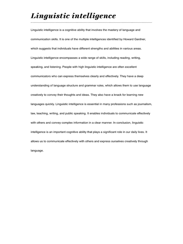 Linguistic Intelligence | PDF
