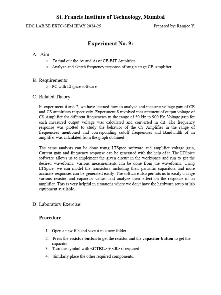 EDC_EXP9_2024 | PDF | Amplifier | Capacitor