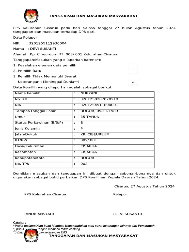 05 Form Masukan Dan Tanggapan | PDF