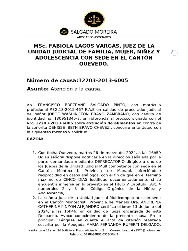Oficio Quevedo BRAVO ZAMBRANO Insistencia | PDF | Judicaturas