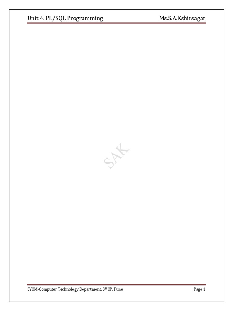 Unit 4 K PLSQL Programming | PDF | Pl/Sql | Control Flow