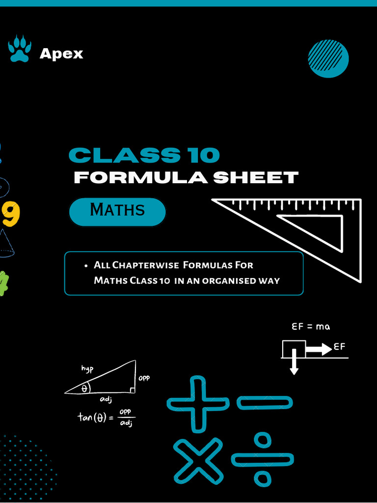Class 10 Apex Formula Sheet M3nenx | PDF | Circle | Area