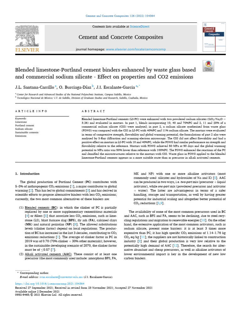 Blended Limestone-Portland Cement Binders Enhanced by Waste Glass Based ...