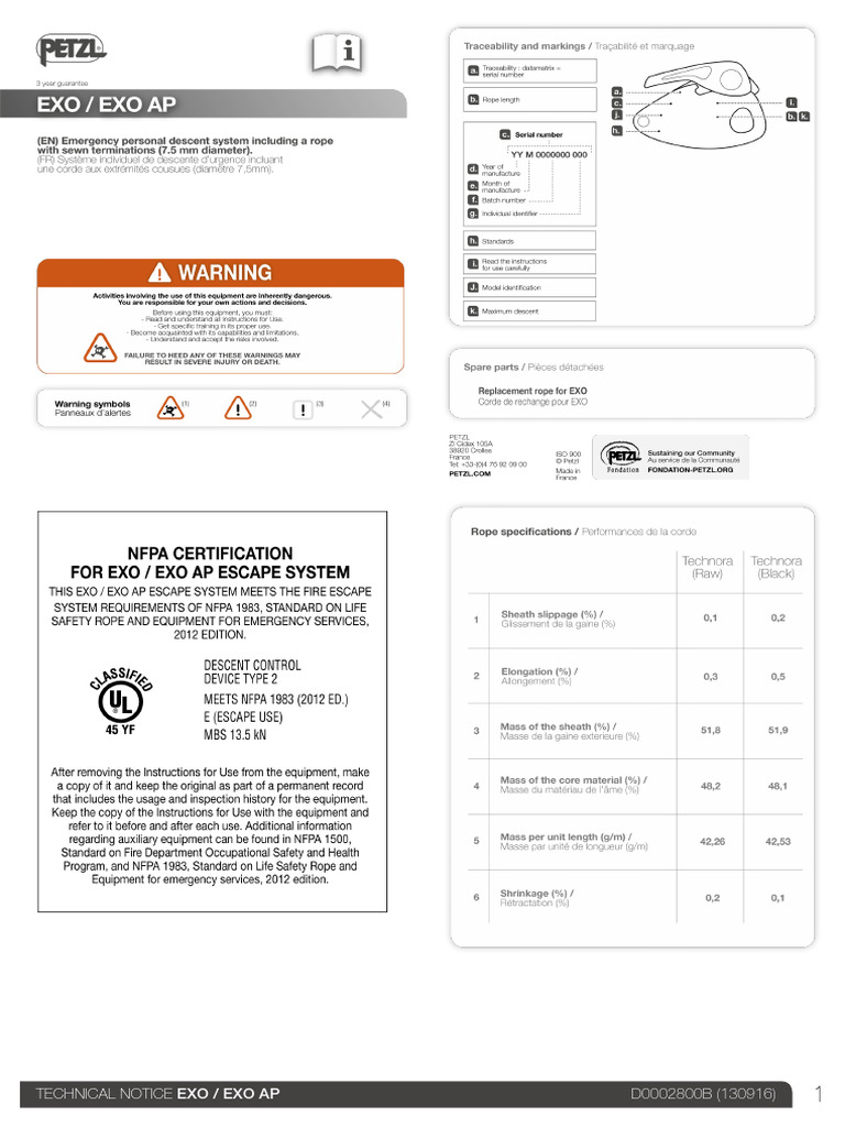 Technical Notice EXO 2 | PDF | Rope