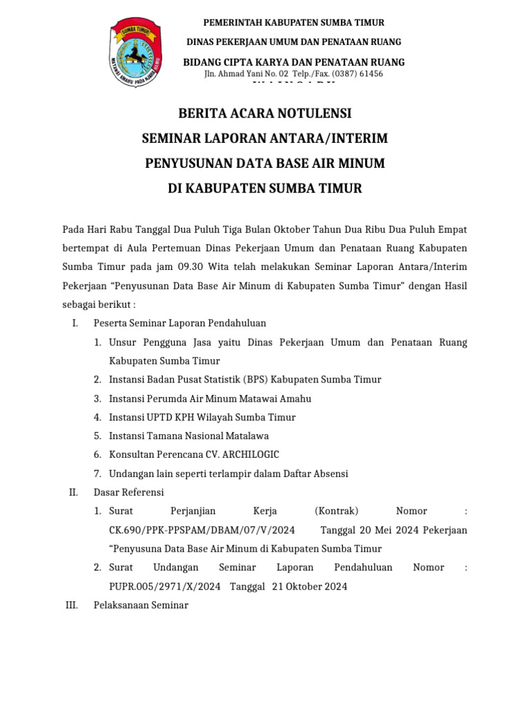 Notulensi Seminar Data Base Air Minum | PDF