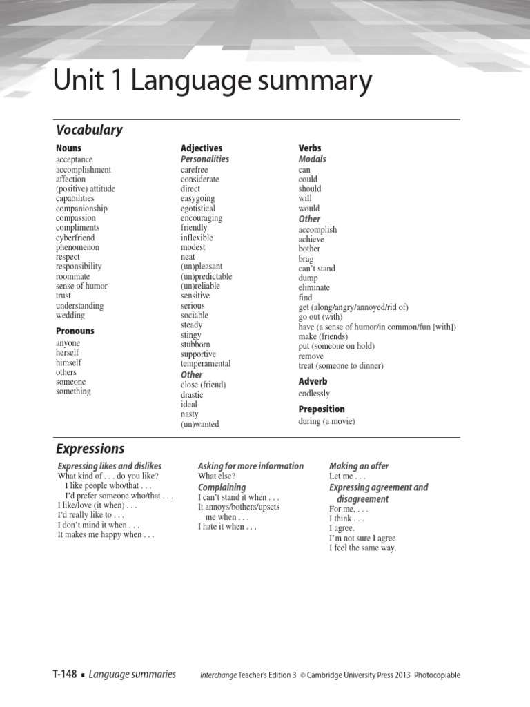 Level (3A) Units Language Summary | PDF | Adjective | Verb