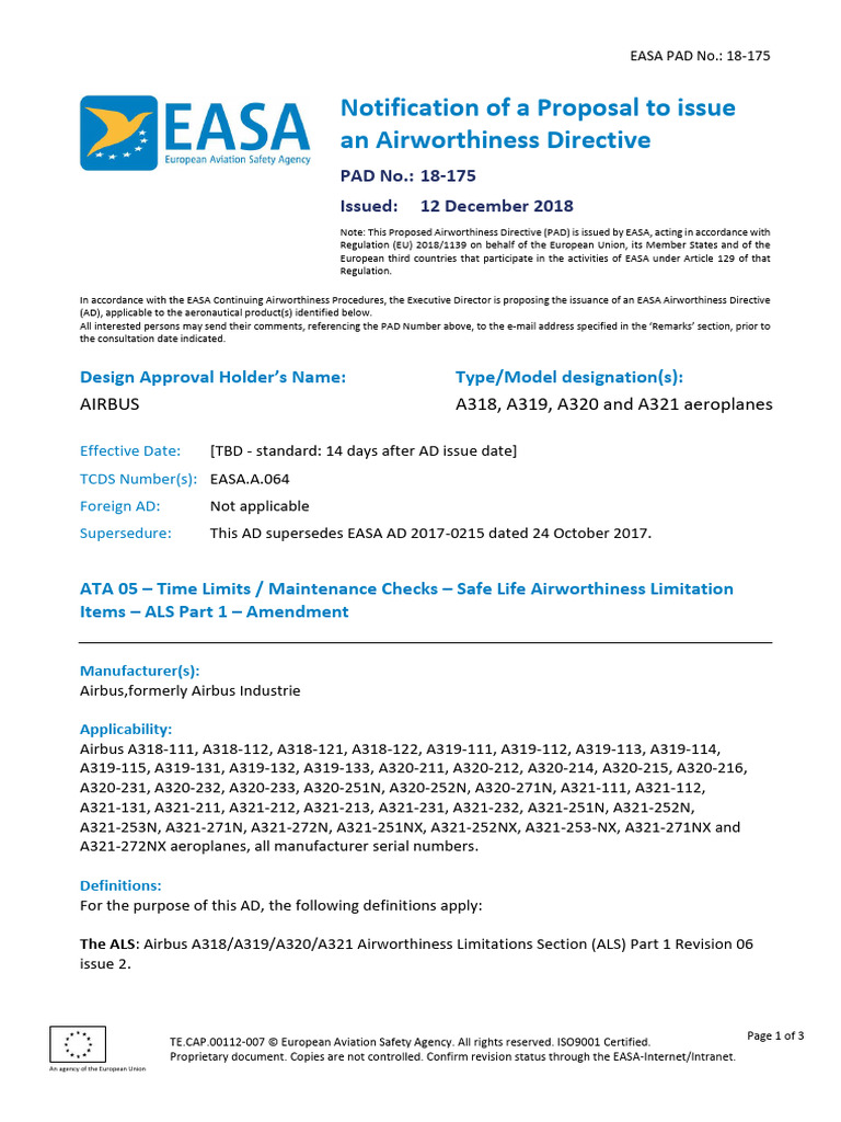 Ata 05 - Easa - Pad - 18-175 - 1 | PDF | Aircraft | Airbus